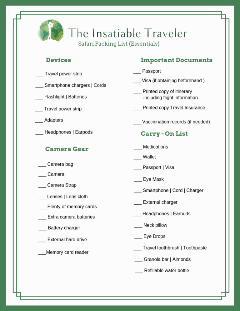 The Ultimate Downloadable Safari Packing List
